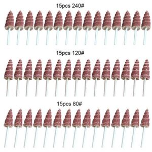 3x10 mm Cone Shape Abrasive Flap Wheel,Sandpaper Grinding Head for Rotary Tool, 3mm Shank 45Pcs,Used for Groove, Gap, Corner polishing