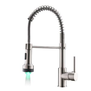 aimadi modern kitchen faucet pull down sprayer,stainless steel single handle kitchen sink faucet with led light,brushed nickel