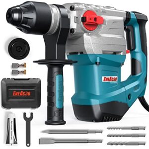 eneacro 1-1/4 inch sds-plus 13 amp heavy duty rotary hammer drill, safety clutch 4 functions with vibration control including grease, chisels and drill bits with case