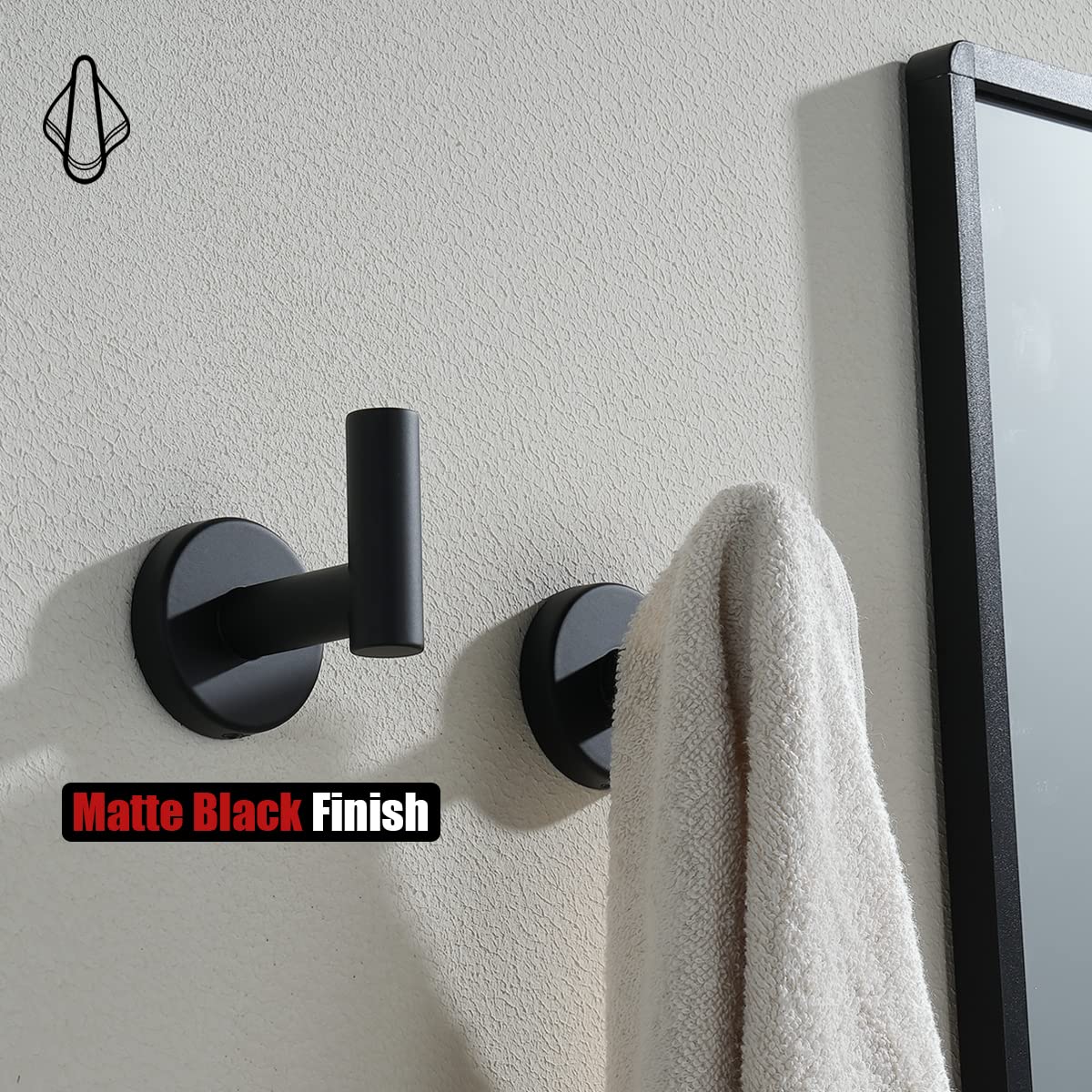 JQK Black Bathroom Towel Hook, Coat Robe Clothes Hook for Bathroom Kitchen Garage Wall Mounted (2 Pack), 304 Stainless Steel Matte Black, TH100-PB-P2