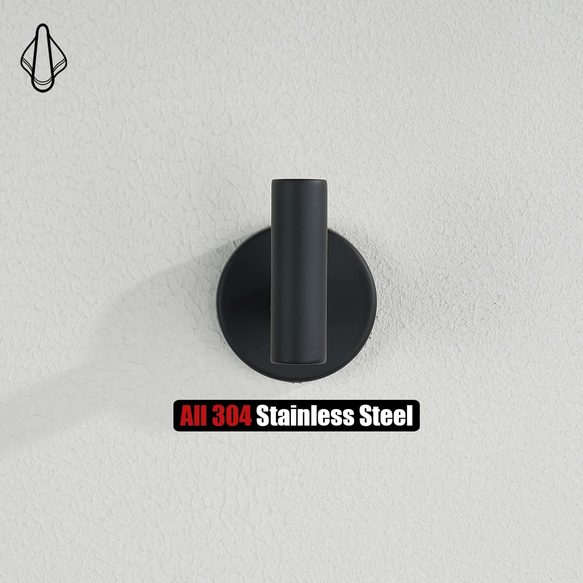 JQK Black Bathroom Towel Hook, Coat Robe Clothes Hook for Bathroom Kitchen Garage Wall Mounted (2 Pack), 304 Stainless Steel Matte Black, TH100-PB-P2