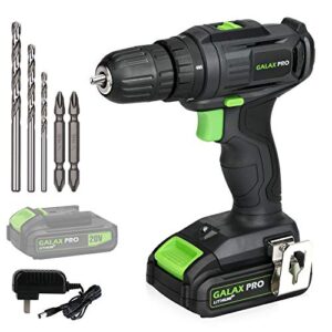 galax pro 2-speed compact drill 20v max lithium-ion drill/driver, 3/8'' electric drill with 19+1 torque setting, 1.3 ah battery, led work light for home improvement and diy project