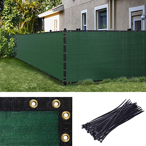 Amgo 6' x 50' Green Fence Privacy Screen, Commercial Standard Heavy Duty Windscreen with Bindings & Grommets, 90% Blockage, Cable Zip Ties Included (We Make Custom Size)