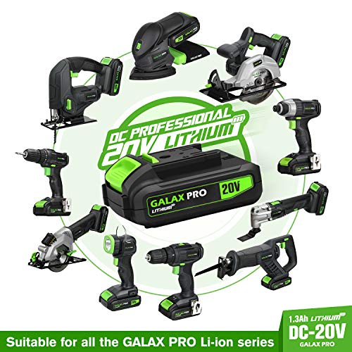 GALAX PRO Impact Driver 20 V Lithium Ion 1/4" Hex Cordless Driver with LED Work Light, 6 Pieces Screwdriver Bits, Variable Speed (0-2800 RPM)- 1.3 Ah Battery and Charger Included