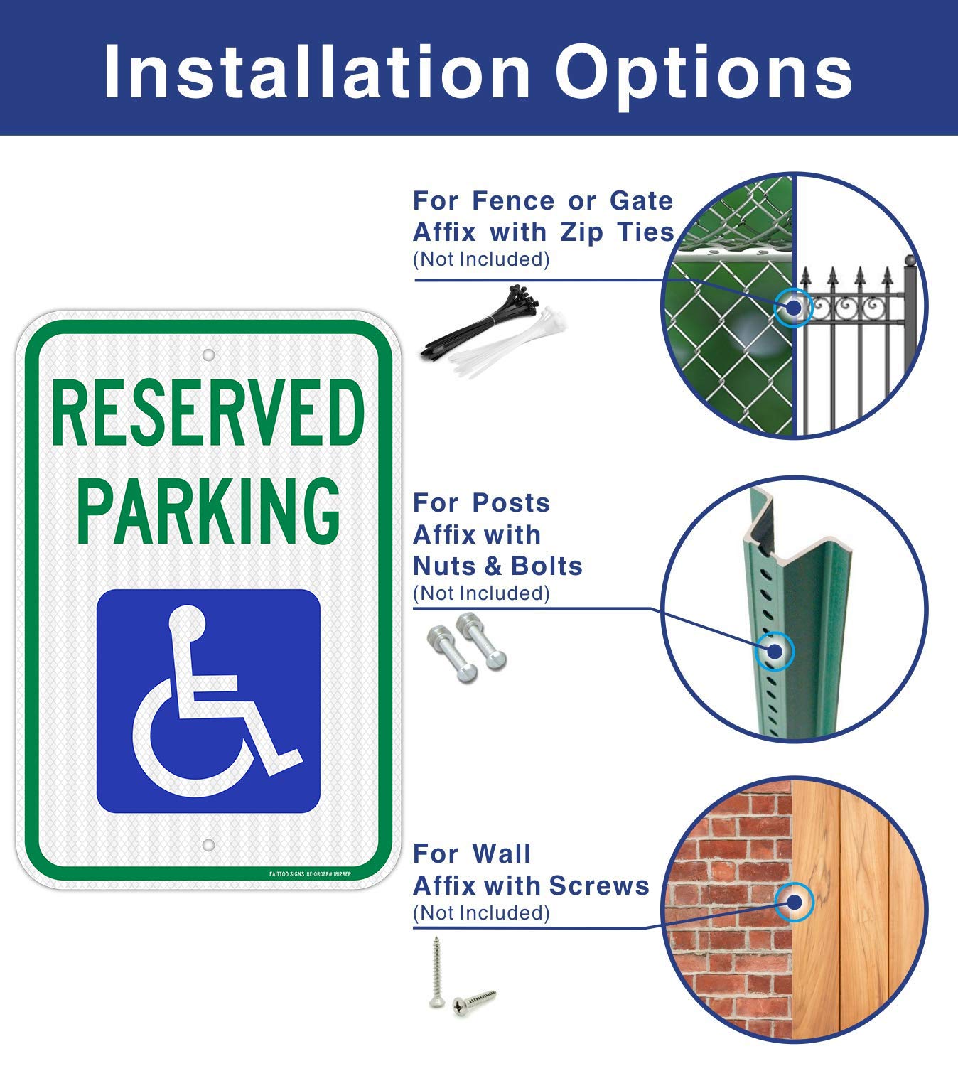 (2 Pack) Reserved Parking Sign, Handicap Parking Sign, with Picture of Wheelchair Sign, 18 x 12 Engineer Grade Reflective Sheeting Rust Free Aluminum, Weather Resistant, Waterproof, Durable Ink