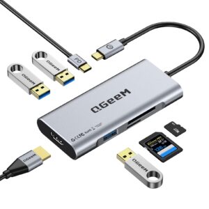 usb c hub, qgeem usb c to hdmi adapter 4k, 7 in 1 usb c dongle with 100w power delivery,3 usb 3.0 ports, sd/tf card reader, compatible for iphone 15 promax macbook ipad hp dell and more type c device