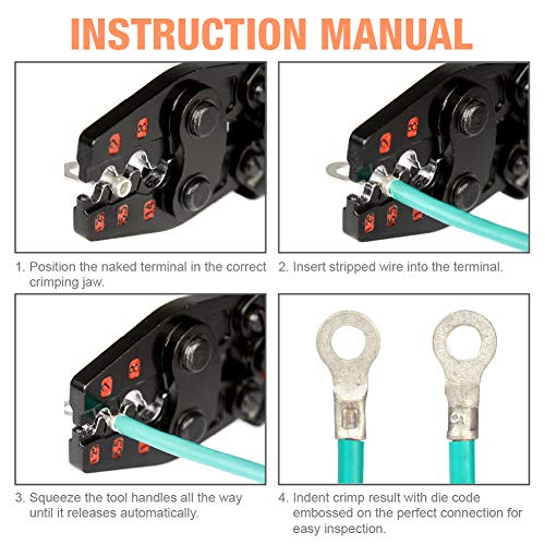 iCrimp Non Insulated Terminal Crimper, AWG 22-6 Ratchet Wire Crimper Tool for Battery Cable Terminal, Copper Butt Connector, Splice Wire Connectors