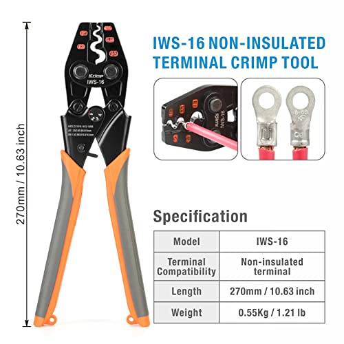 iCrimp Non Insulated Terminal Crimper, AWG 22-6 Ratchet Wire Crimper Tool for Battery Cable Terminal, Copper Butt Connector, Splice Wire Connectors