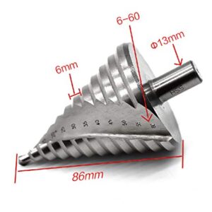 Meichoon Step Drill Bit Set Large HSS Spiral Groove 6-60mm 12 Steps Sizes, Cobalt Countersunk Drill Cone Drilling Tool Hole Cutting Enlarge Metal Sheet PVC Sheet Wood, Triangle Handle, DC18