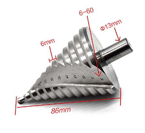 Meichoon Step Drill Bit Set Large HSS Spiral Groove 6-60mm 12 Steps Sizes, Cobalt Countersunk Drill Cone Drilling Tool Hole Cutting Enlarge Metal Sheet PVC Sheet Wood, Triangle Handle, DC18