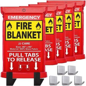 jj care fire blanket – 5 packs with hooks – emergency fire blanket for home & kitchen, high heat resistant fire suppression blankets for home safety, kitchen, and camping