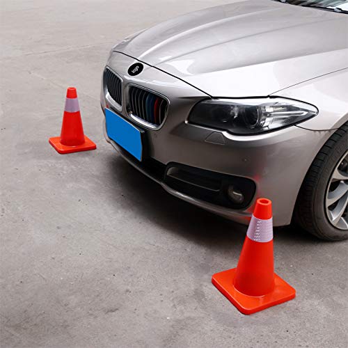 [ 10 Pack ] 18" Traffic Cones PVC Safety Road Parking Cones Weighted Hazard Cones Construction Cones for Traffic Fluorescent Orange w/4" Reflective Strips Collar