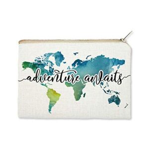 Travel Bag Adventure Awaits Makeup Case Cosmetic Bag Nature Linen World Map Makeup Bag Great Gift for Travel