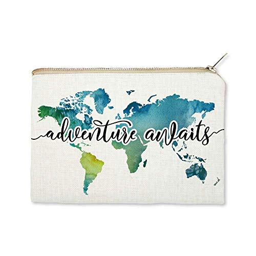 Travel Bag Adventure Awaits Makeup Case Cosmetic Bag Nature Linen World Map Makeup Bag Great Gift for Travel