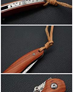 KUNSON Folding Pocket Knife 2.6” Damascus Steel Blade and Natural Classic Red Sandalwood Handle Design, Outdoor EDC Portable Carry Keychain Knife