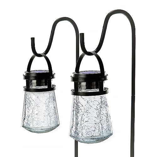 Home Zone Security 2 Packs Solar Crackle Glass Solar Lanterns Light Hanging Outdoor Waterproof 10 Lumens 3000K Decorative Large Crackle Glass Garden LED Lights, No Wiring for Patio Backyard Garden