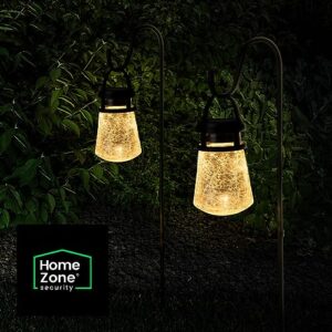 Home Zone Security 2 Packs Solar Crackle Glass Solar Lanterns Light Hanging Outdoor Waterproof 10 Lumens 3000K Decorative Large Crackle Glass Garden LED Lights, No Wiring for Patio Backyard Garden