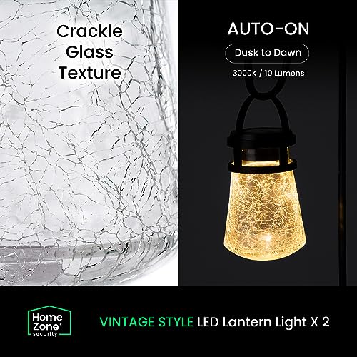 Home Zone Security 2 Packs Solar Crackle Glass Solar Lanterns Light Hanging Outdoor Waterproof 10 Lumens 3000K Decorative Large Crackle Glass Garden LED Lights, No Wiring for Patio Backyard Garden