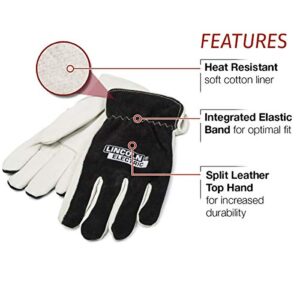 Lincoln Electric Welders Leather Drivers Gloves | Top Grain & Split Leather | Cotton Liner | Large | K3770-L, White