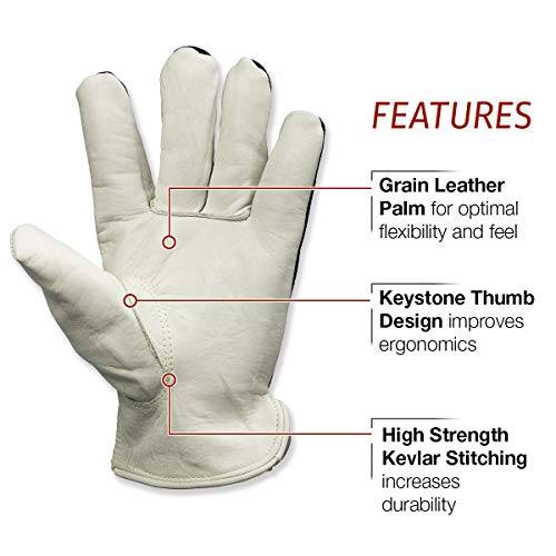 Lincoln Electric Welders Leather Drivers Gloves | Top Grain & Split Leather | Cotton Liner | Large | K3770-L, White