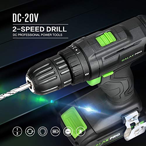 GALAX PRO Cordless Drill Driver/Impact Driver with 1pcs 1.3Ah Lithium-Ion Batteries, Charger Kit, 11pcs Accessories and Tool Bag