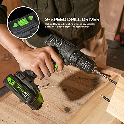 GALAX PRO Cordless Drill Driver/Impact Driver with 1pcs 1.3Ah Lithium-Ion Batteries, Charger Kit, 11pcs Accessories and Tool Bag