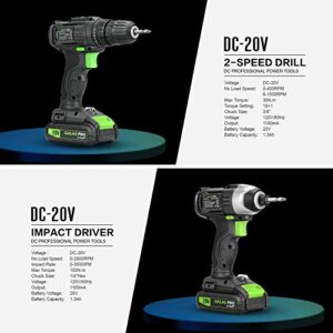 GALAX PRO Cordless Drill Driver/Impact Driver with 1pcs 1.3Ah Lithium-Ion Batteries, Charger Kit, 11pcs Accessories and Tool Bag