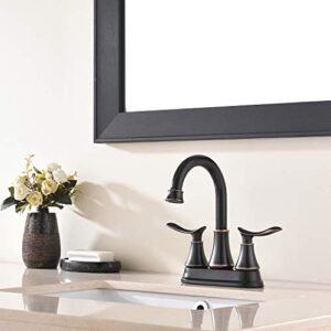 KINGO HOME Modern 2 Handle Oil Rubbed Bronze Bathroom Faucet, Bronze Bathroom Faucets RV Rubbed Bronze Bath Vanity Faucet for Bathroom Sink 3 Hole with Water Supply Lines and Pop Up Drain