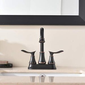 KINGO HOME Modern 2 Handle Oil Rubbed Bronze Bathroom Faucet, Bronze Bathroom Faucets RV Rubbed Bronze Bath Vanity Faucet for Bathroom Sink 3 Hole with Water Supply Lines and Pop Up Drain