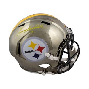 terry bradshaw autographed pittsburgh steelers chrome full-size helmet - bas coa