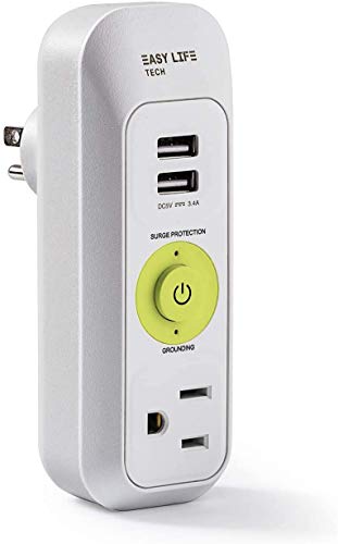 Travel Outlet Extender with Surge Protection 1 Outlet 2 USB for Home, Hotel, and Office by Easylife Tech