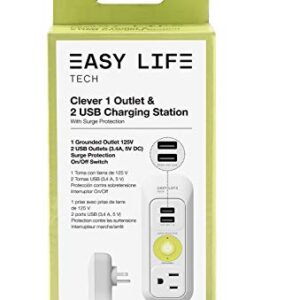 Travel Outlet Extender with Surge Protection 1 Outlet 2 USB for Home, Hotel, and Office by Easylife Tech