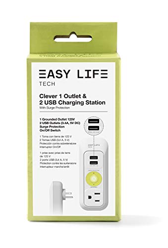 Travel Outlet Extender with Surge Protection 1 Outlet 2 USB for Home, Hotel, and Office by Easylife Tech