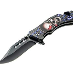 SE Spring Assisted Clip Point Folding Knife with Howling Wolf Design - KFD20023-8