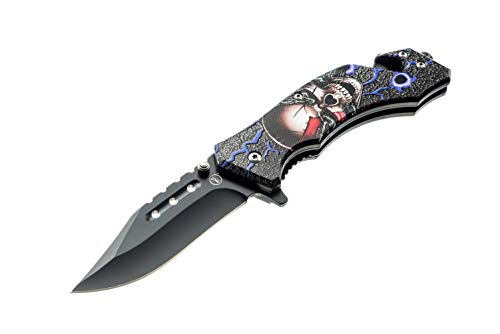 SE Spring Assisted Clip Point Folding Knife with Howling Wolf Design - KFD20023-8