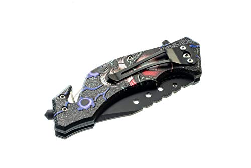 SE Spring Assisted Clip Point Folding Knife with Howling Wolf Design - KFD20023-8