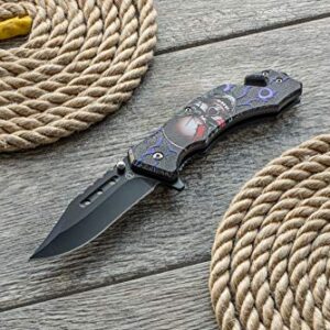 SE Spring Assisted Clip Point Folding Knife with Howling Wolf Design - KFD20023-8