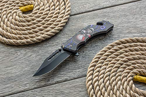 SE Spring Assisted Clip Point Folding Knife with Howling Wolf Design - KFD20023-8