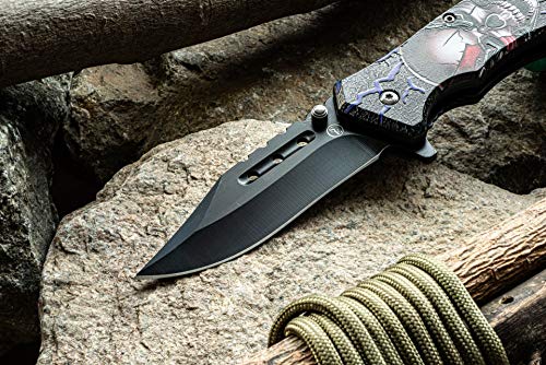 SE Spring Assisted Clip Point Folding Knife with Howling Wolf Design - KFD20023-8