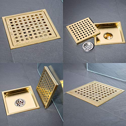 6-inch SUS304 Stainless Steel Square Shower Floor Drain with Tile Insert Grate Removable Multipurpose Invisible Look or Flat Cover,Brushed Stainless