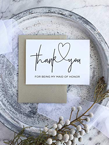 Thank You For Being My Maid of Honor Wedding Day Card, From Bride, Bridal Party Gift Idea