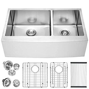 33 farm sink stainless steel - lordear 33 inch farmhouse sink double bowl 60/40 apron front 16 gauge stainless steel farm style kitchen sink