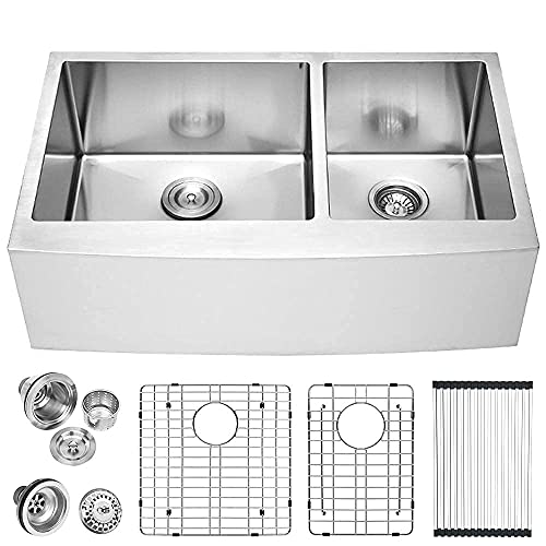 33 Farm Sink Stainless Steel - Lordear 33 Inch Farmhouse Sink Double Bowl 60/40 Apron Front 16 Gauge Stainless Steel Farm Style Kitchen Sink