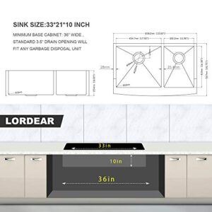 33 Farm Sink Stainless Steel - Lordear 33 Inch Farmhouse Sink Double Bowl 60/40 Apron Front 16 Gauge Stainless Steel Farm Style Kitchen Sink