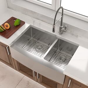 33 Farm Sink Stainless Steel - Lordear 33 Inch Farmhouse Sink Double Bowl 60/40 Apron Front 16 Gauge Stainless Steel Farm Style Kitchen Sink