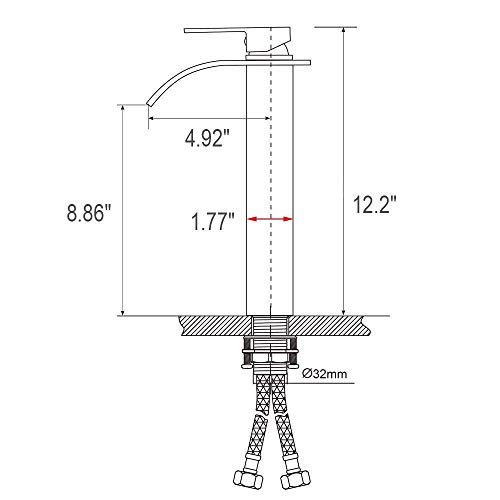 VESLA HOME Modern Wide Waterfall Spout Brushed Nickel Vessel Sink Faucet,Single Handle Tall Bathroom Faucet,Above Counter Single Hole Vanity Lavatory Faucet for Bathroom Sink