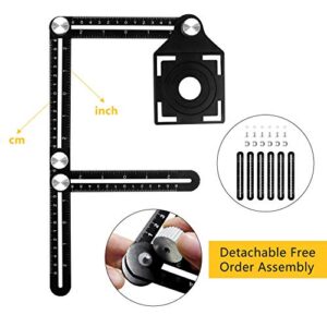 Aluminum Alloy Multi-Function six-fold Ruler Angle Finder Universal Angler Ruler Metal Drill Guide Locator Tile Opening Hole Angle Template Tool Angle Copier for Builders, Craftsmen, Carpenters