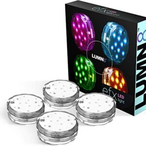 EFX LED Waterproof Lights - Multicolor Accent Submersible LED Lights - Premium Indoor & Outdoor Battery Operated Lights - LED Puck Light for Events, Patio, Pool, Hot Tub, Shower - 4-Pack