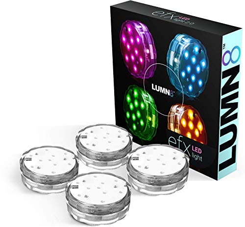 EFX LED Waterproof Lights - Multicolor Accent Submersible LED Lights - Premium Indoor & Outdoor Battery Operated Lights - LED Puck Light for Events, Patio, Pool, Hot Tub, Shower - 4-Pack