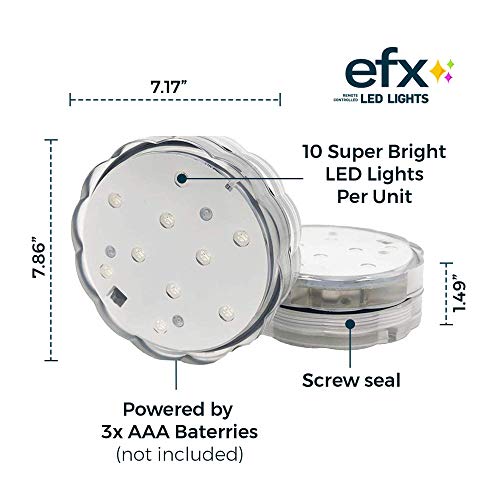 EFX LED Waterproof Lights - Multicolor Accent Submersible LED Lights - Premium Indoor & Outdoor Battery Operated Lights - LED Puck Light for Events, Patio, Pool, Hot Tub, Shower - 4-Pack